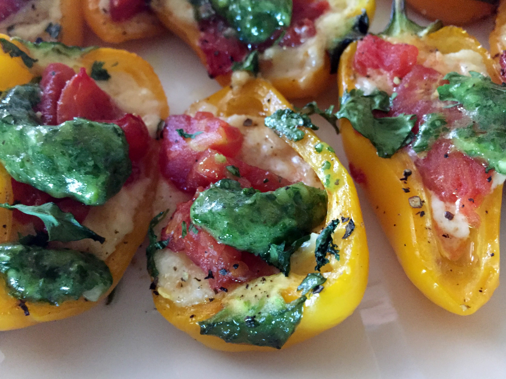 Roasted Cheese & Tomato Stuffed Mini Pepper Appetizer with Parsley ...